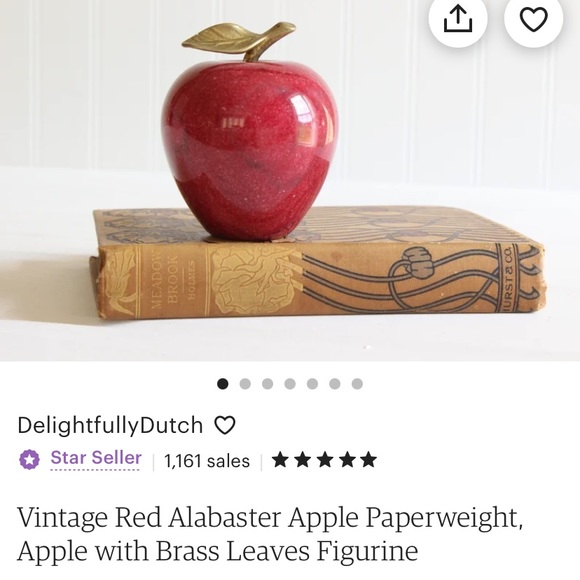 Accents | Teachers Pet Mid Century Vintage Red Alabaster Apple W Gold ...